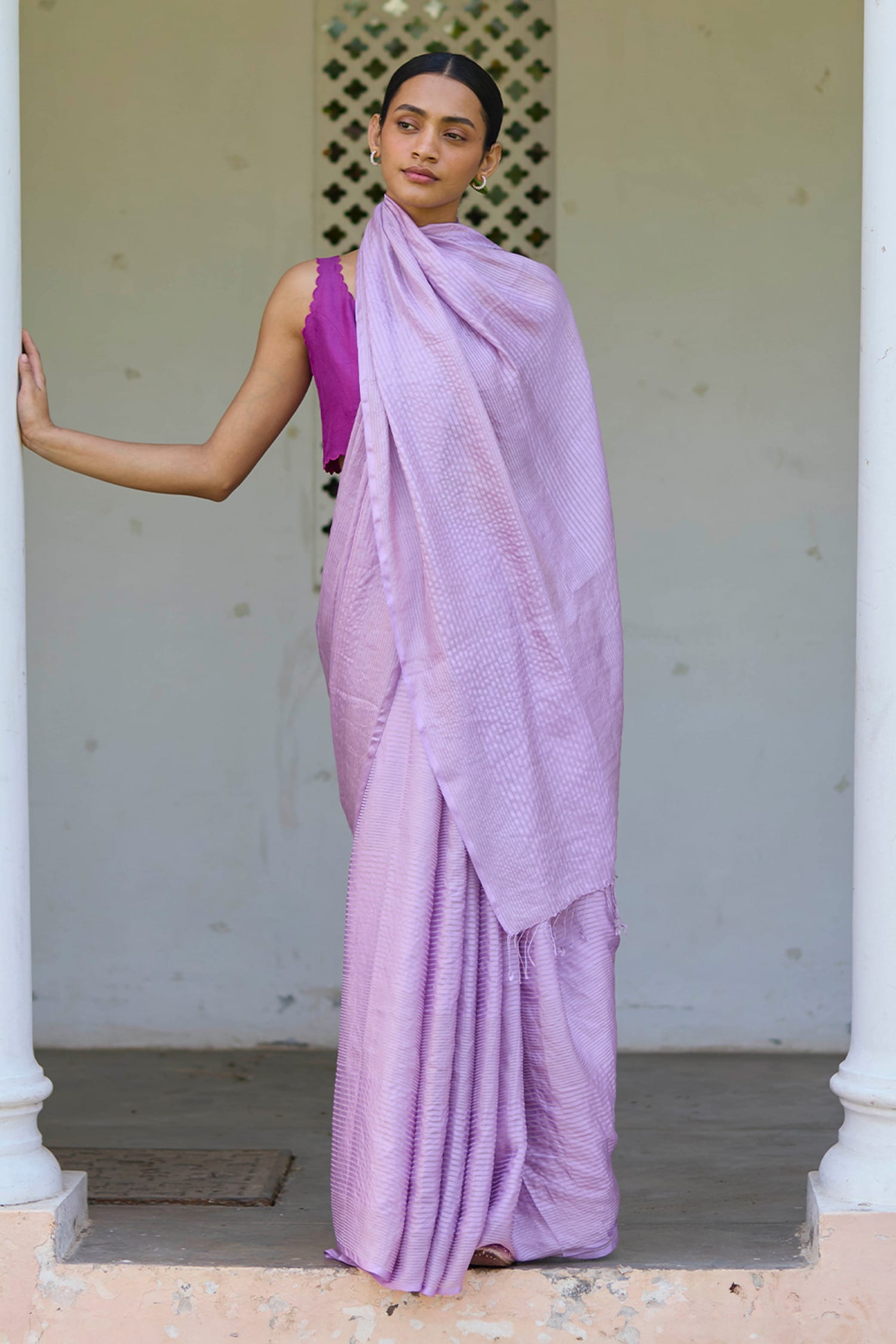 Buy Pink Handwoven Mulberry Silk Satin Stripe Inner Peace Saree For ...
