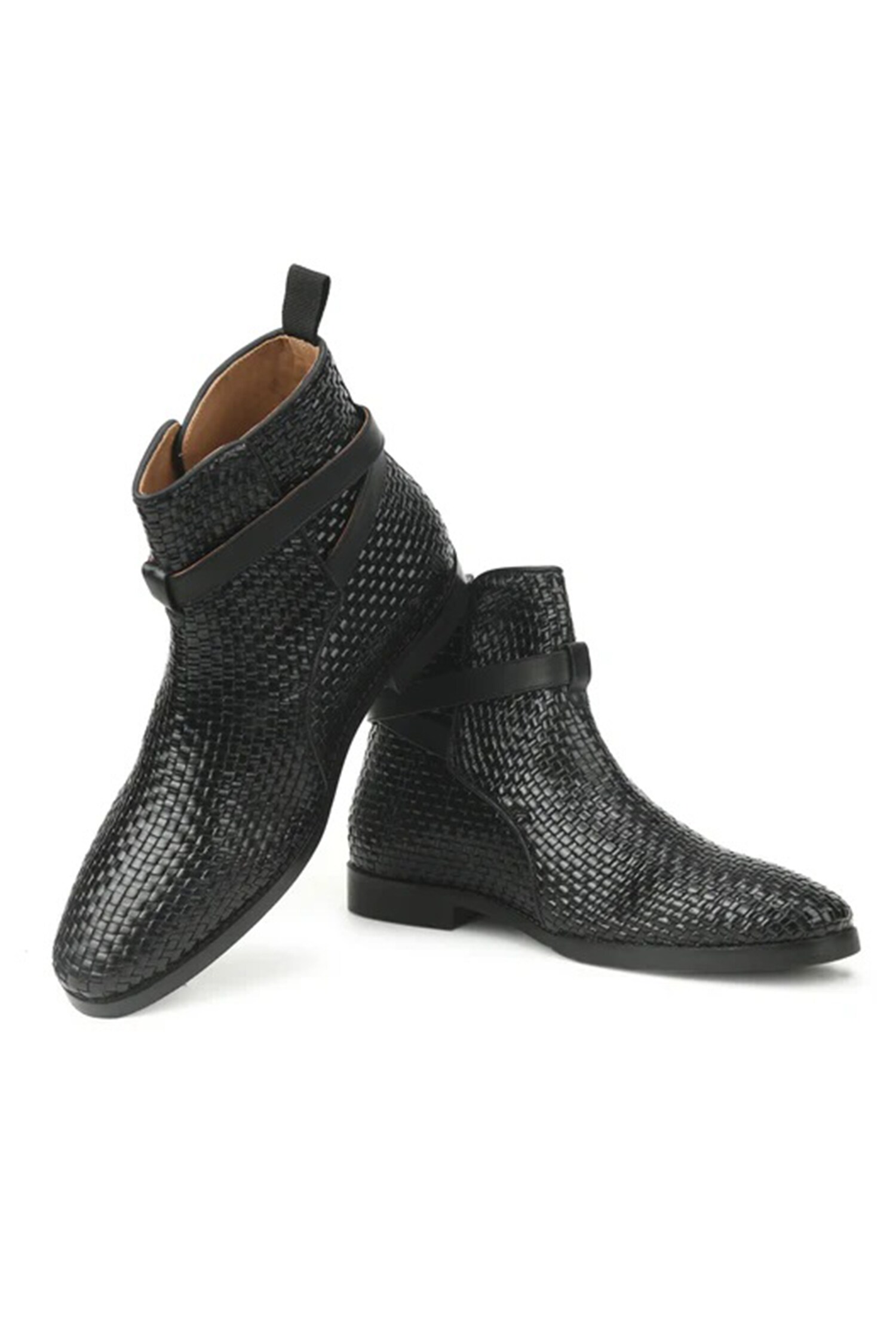 Buy Black Vega Basket Weave Single Strap Boots For Men by IVRAH Online ...