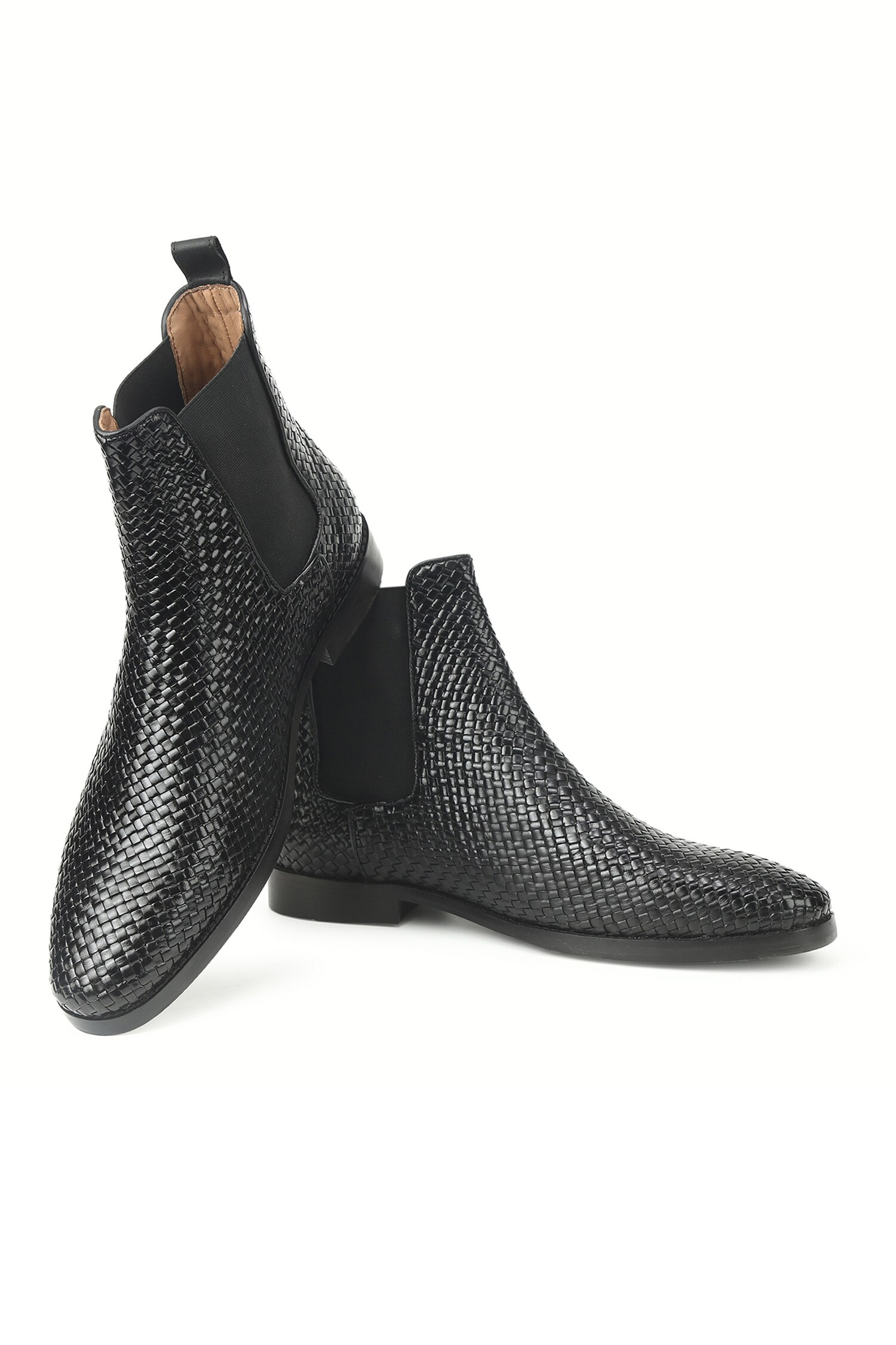Buy Black Vega Basket Weave Boots For Men by IVRAH Online at Aza Fashions.