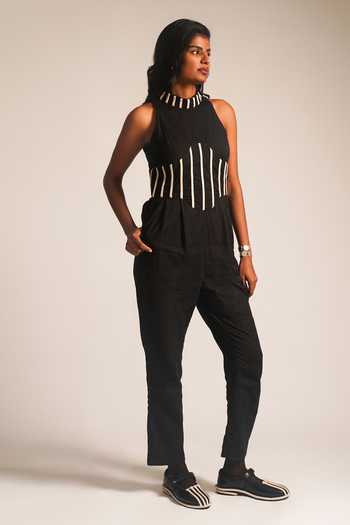 Buy Black Cotton Dori Halter Neck Work Jumpsuit For Women by ATBW ...