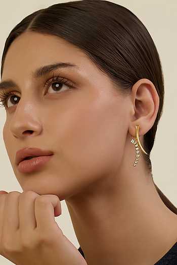 Buy Gold Plated Cubic Zirconia Encrusted Spikey Arc Studs by Isharya ...