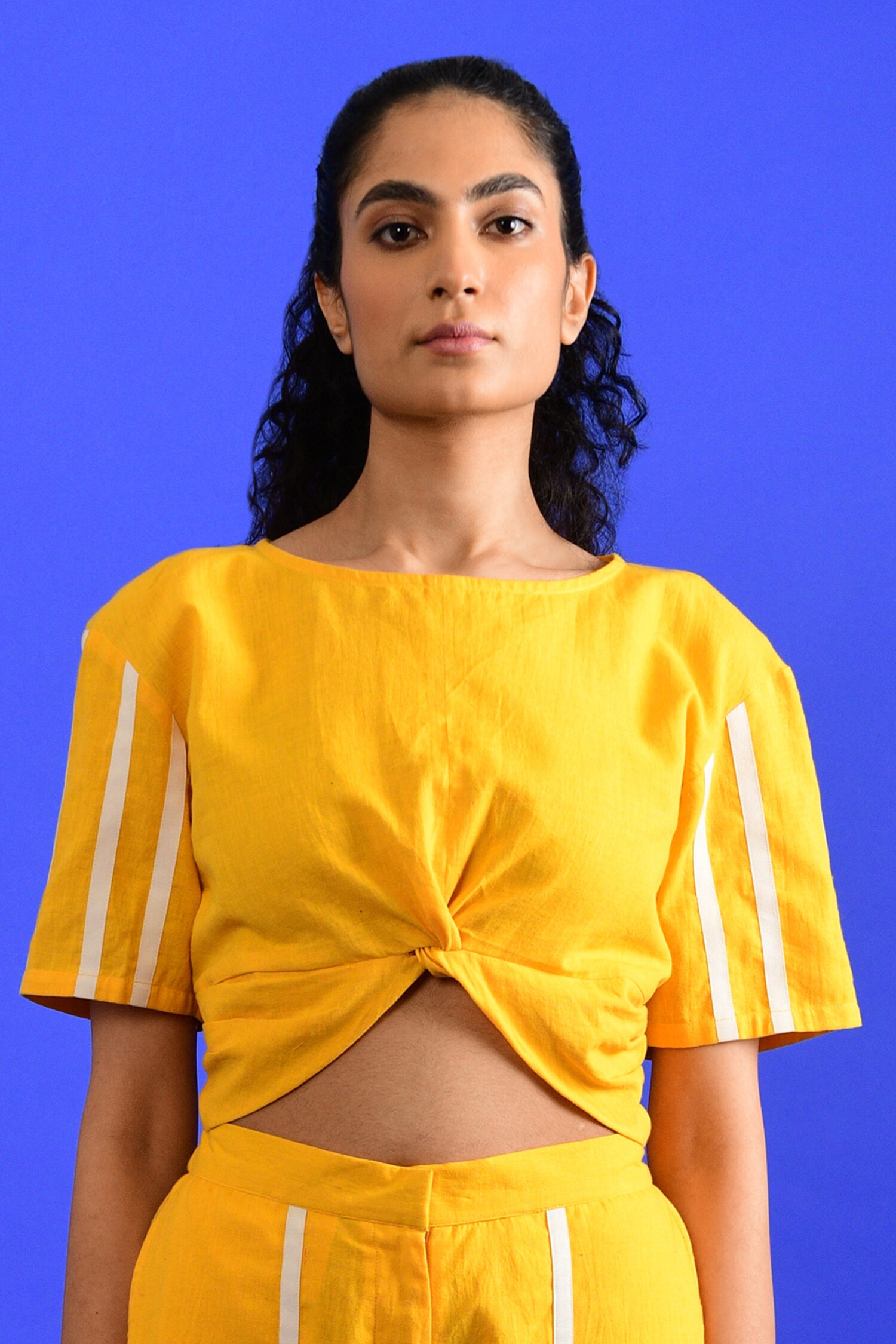 Buy Yellow Handloom Plain Round Neck Iced Mango Handwoven Cotton Top ...