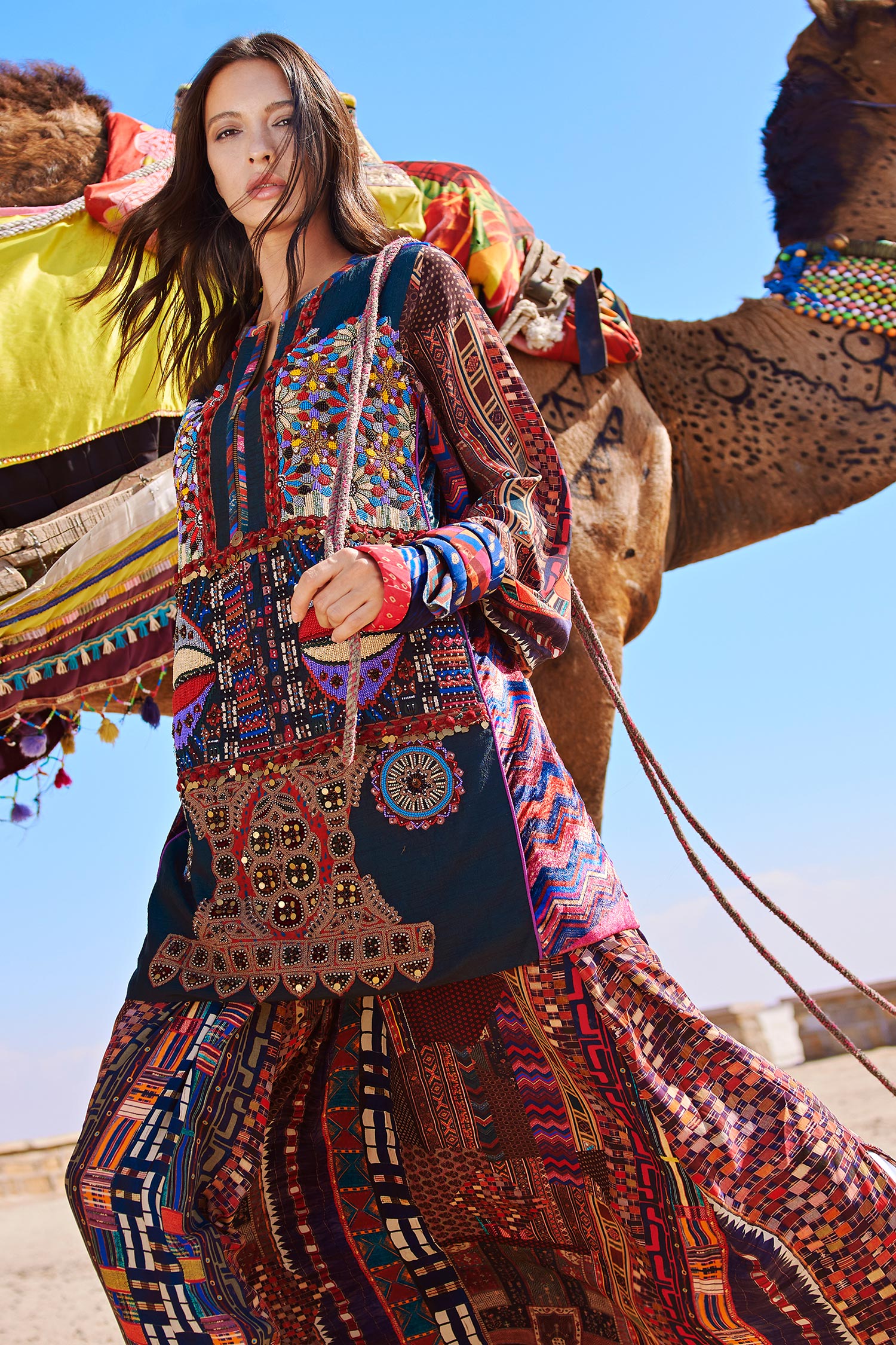 Buy Multi Color Velvet Embroidery Moti Round Mehru Bead Dress For Women ...