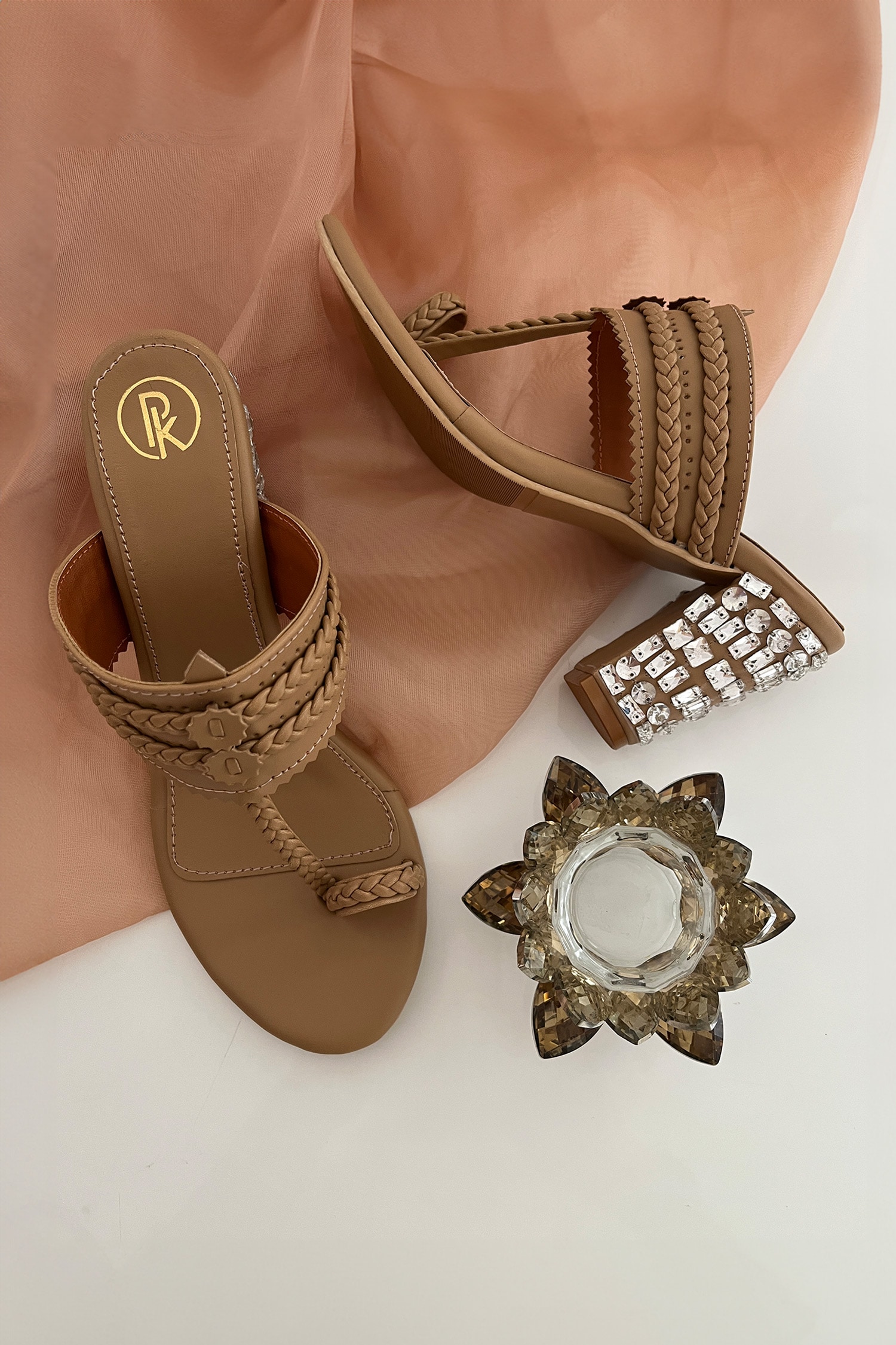Buy Brown Stones Aurum Hand Embellished Kolhapuri Heels by PREET KAUR ...