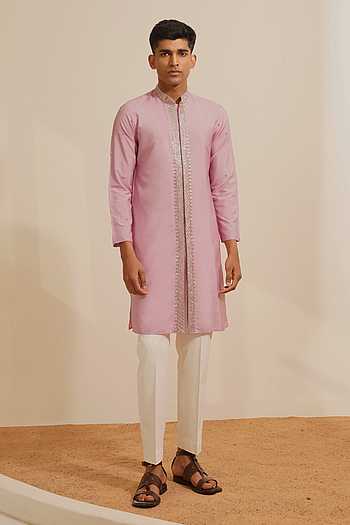 Buy Purple Chanderi Silk Embellished Bead Gireesh Border Kurta With ...