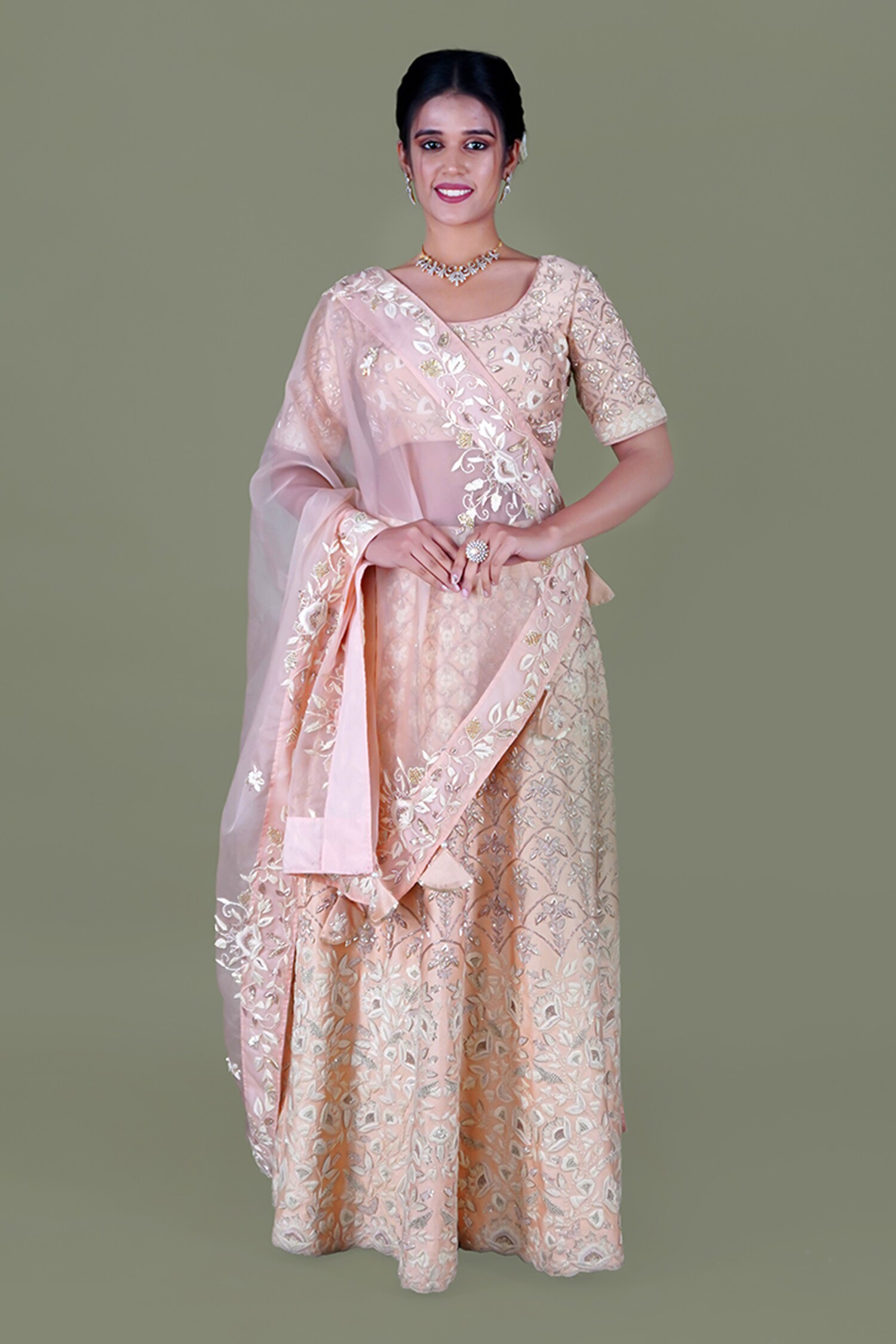 Buy Rose Gold Italian Cotton Embroidered Anchor Round Blouse Lehenga ...