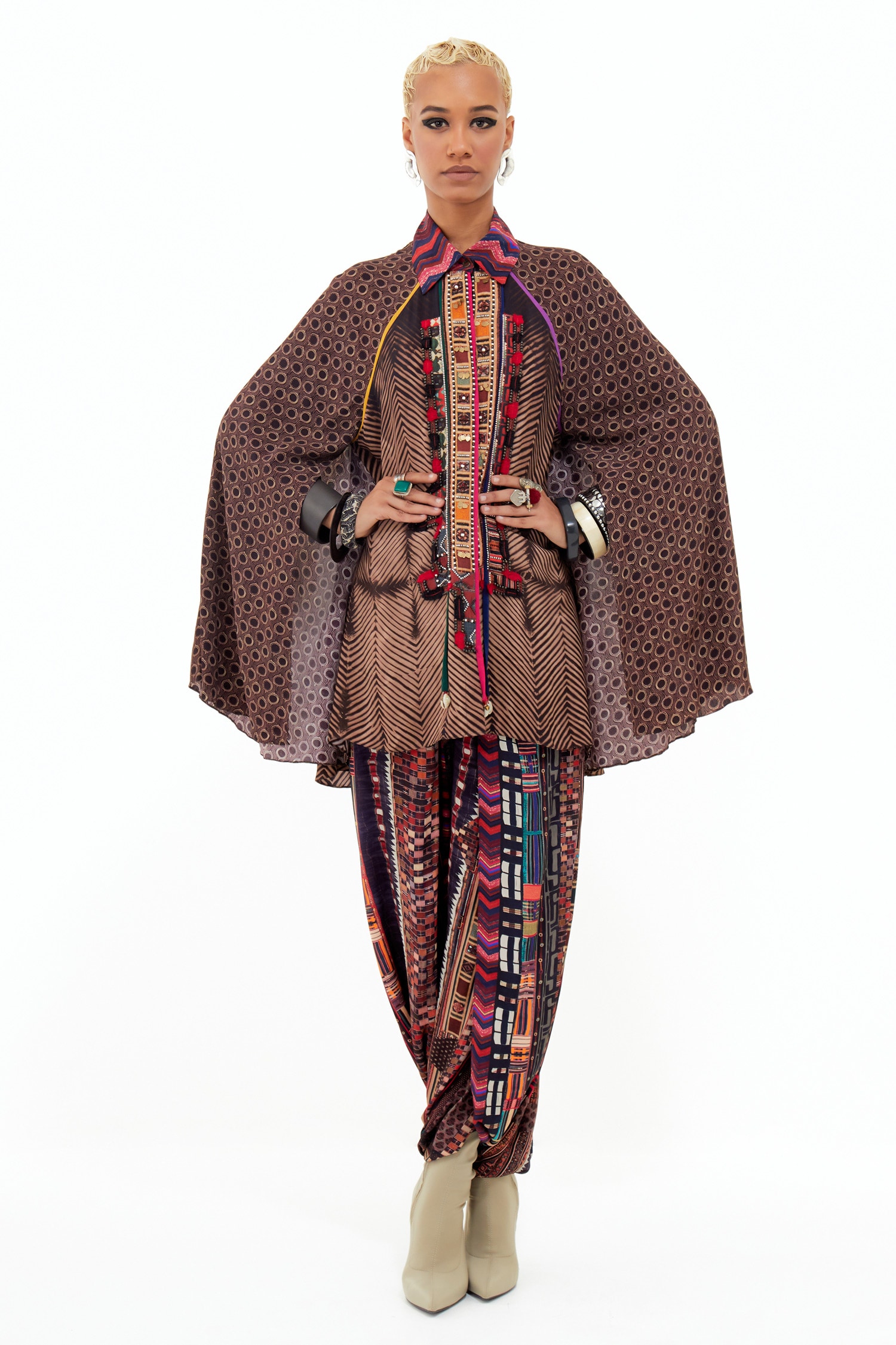 Buy Multi Color Natural Crepe Print Mariyam Embroidered Cape Shirt For ...