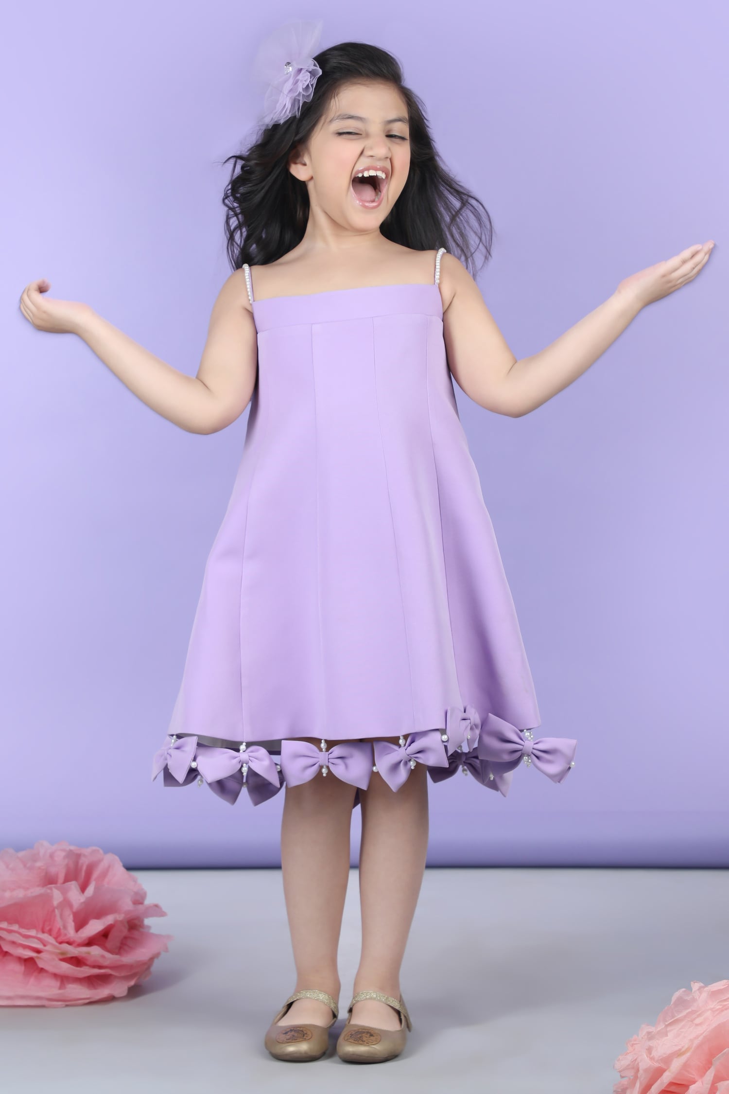 Buy Purple Imported Crepe Embellished Beads A-line Flared Dress For ...