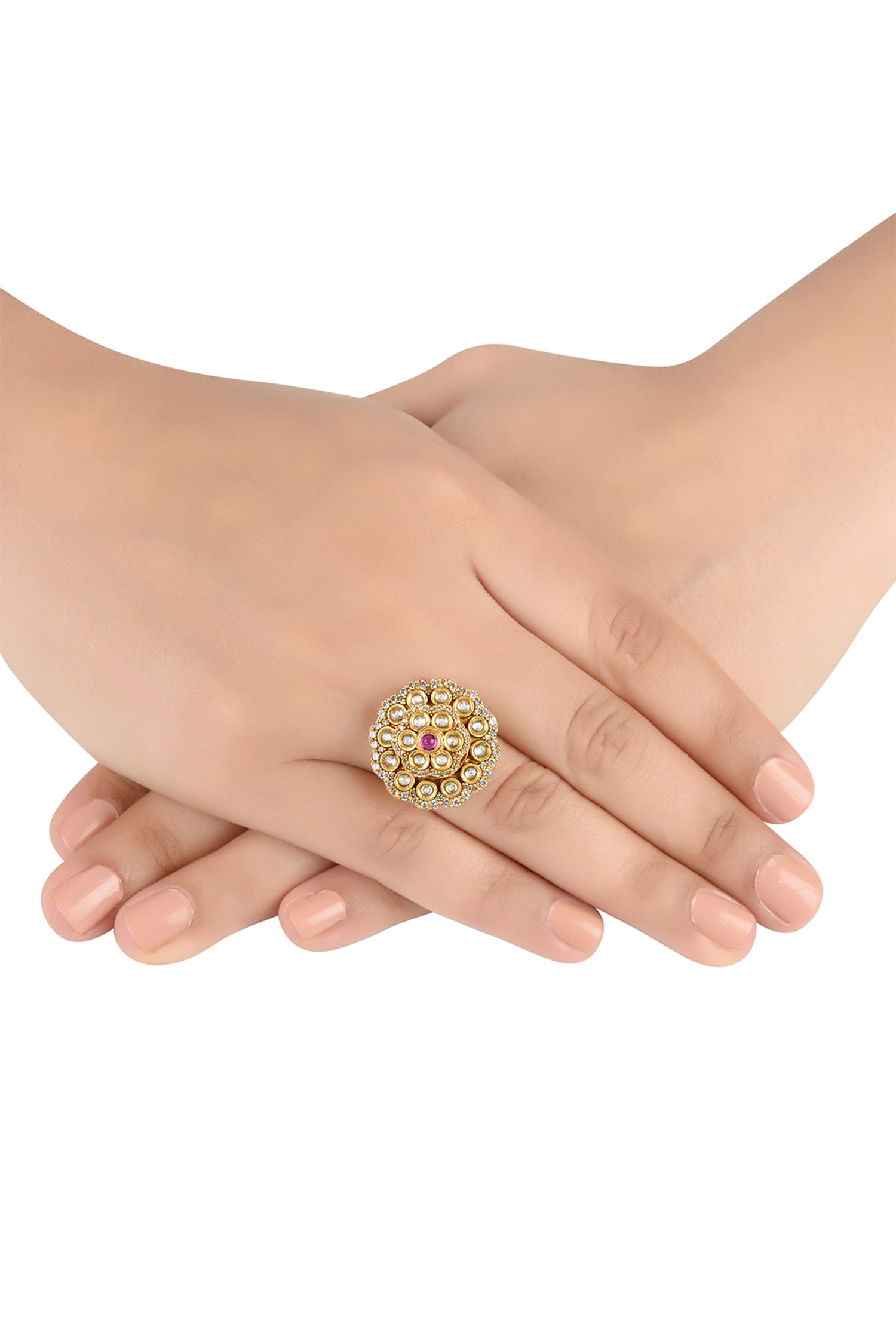Buy Gold Plated Stones Gul Embellished Ring by Tribe Amrapali Online at ...
