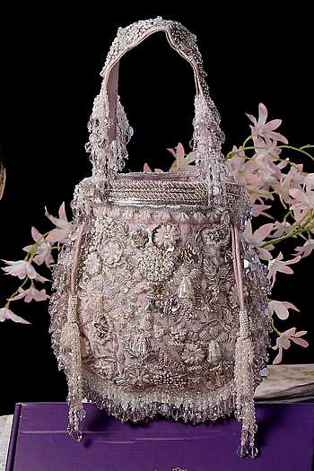 Buy Purple Floral Daisy Embroidered Potli With Detachable Handle by ...