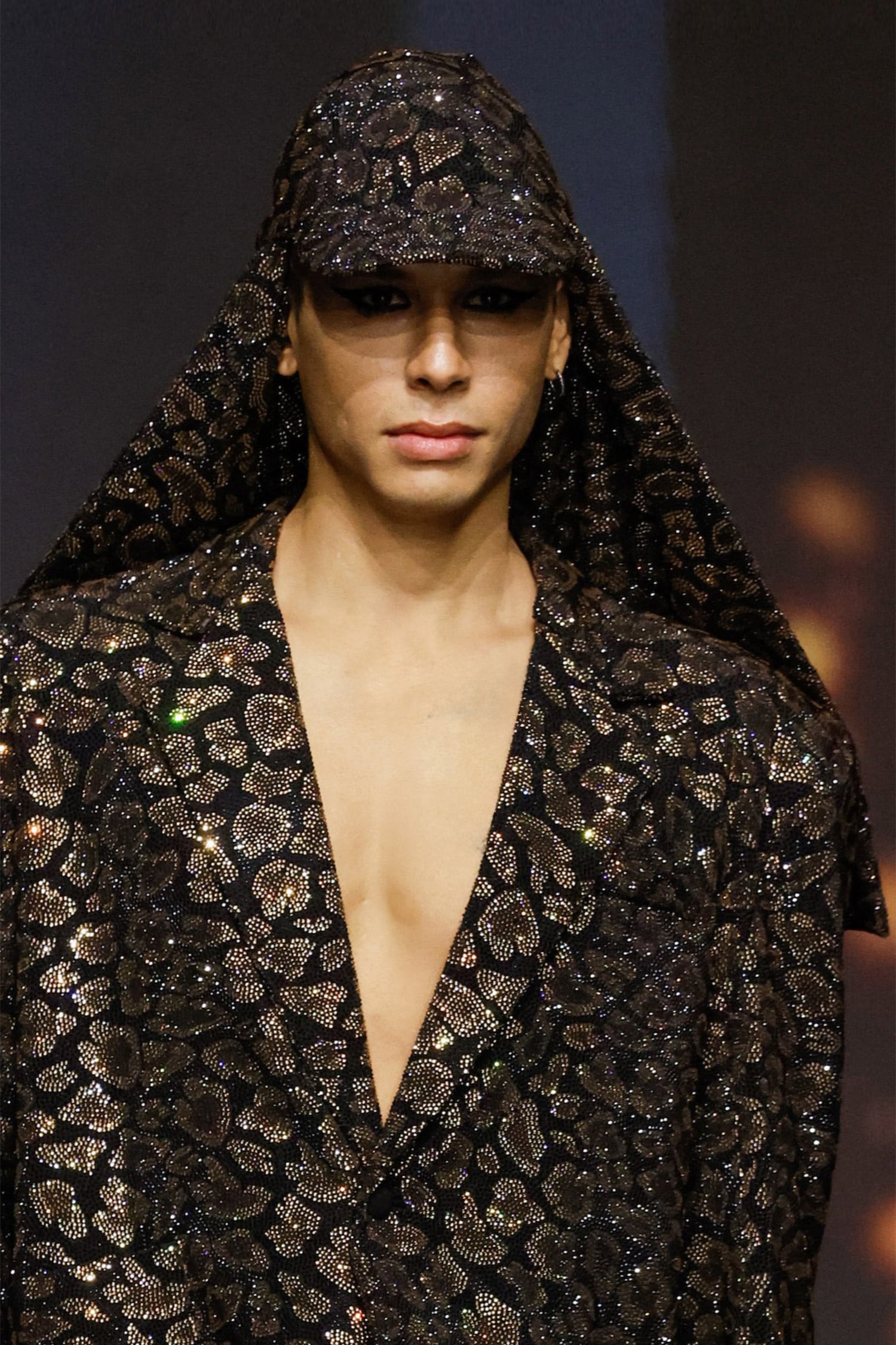 Buy Black Crystal Boxy Chic Embellished Cap With Attached Scarf by Itrh ...