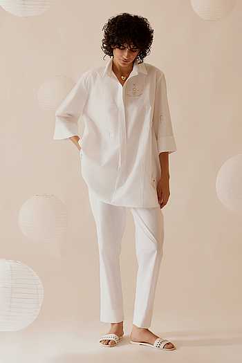 Buy White Cotton Poplin Embroidery Chintz Fleur Neela Floret Motif Top ...