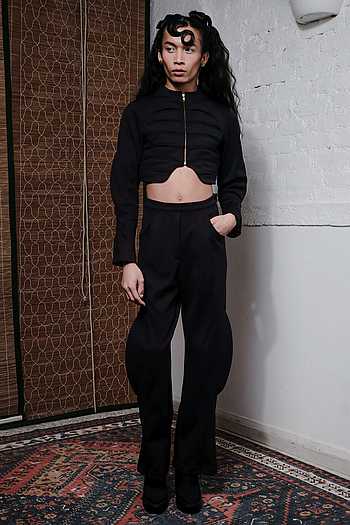 Buy Black 100% Nylon Plain Space Structured Pant For Women by Quod ...