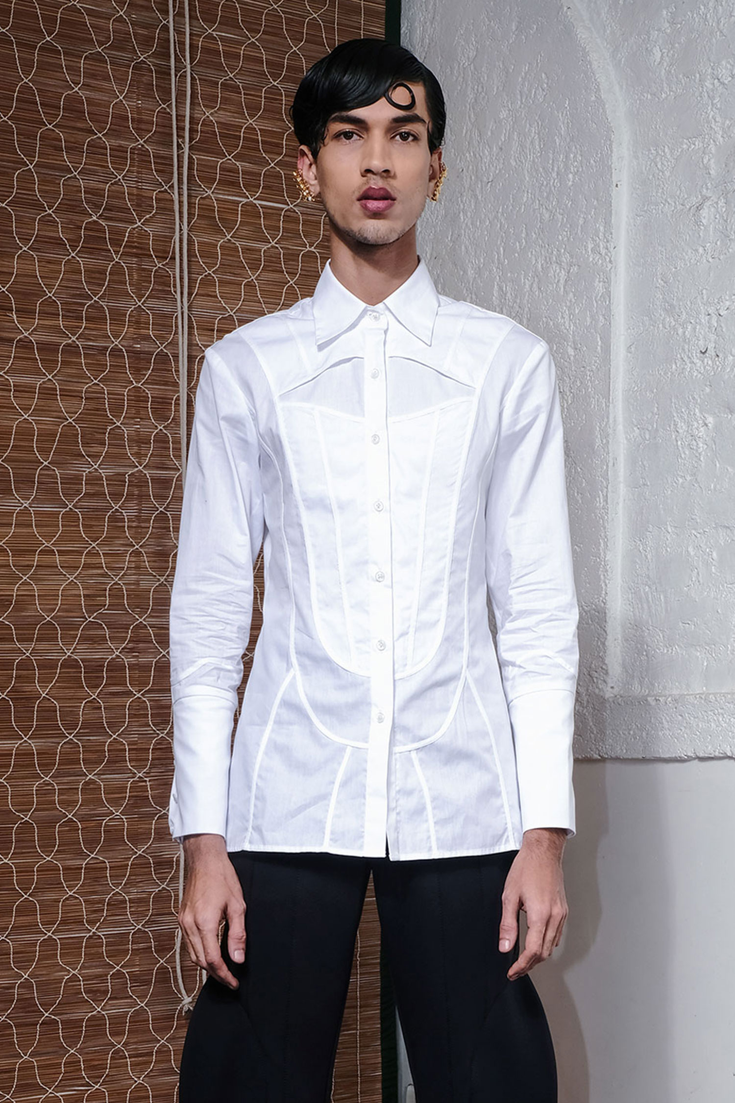 Buy White 100% Cotton Solid Chapel Front Panel Tape Detailed Shirt For ...