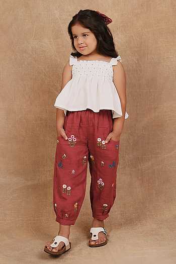 Buy White Organic Cotton Placement Ms Paints A Lot Top With Pant For ...