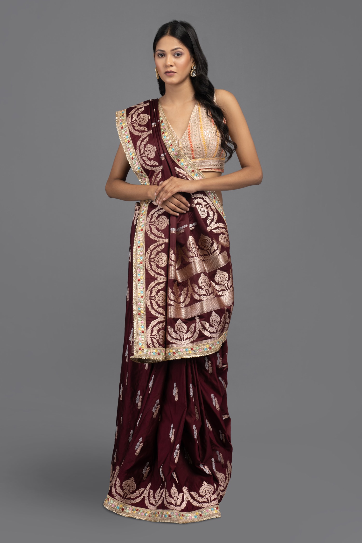 Buy Wine Pure Silk Woven Flower Saree With Unstitched Blouse Piece For ...