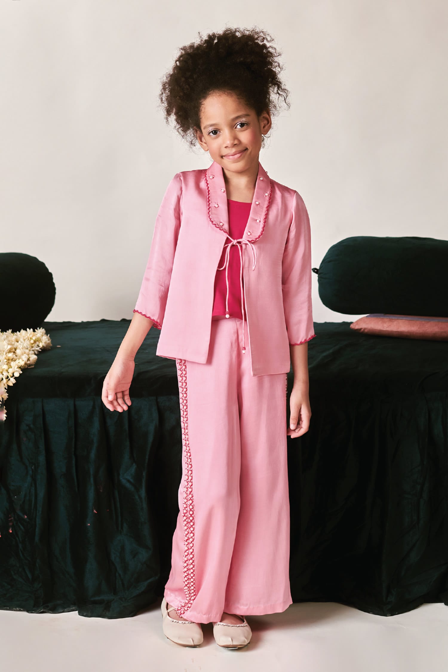 Buy Pink German Satin Embroidery Pearl Zia Jacket And Pant Set For ...