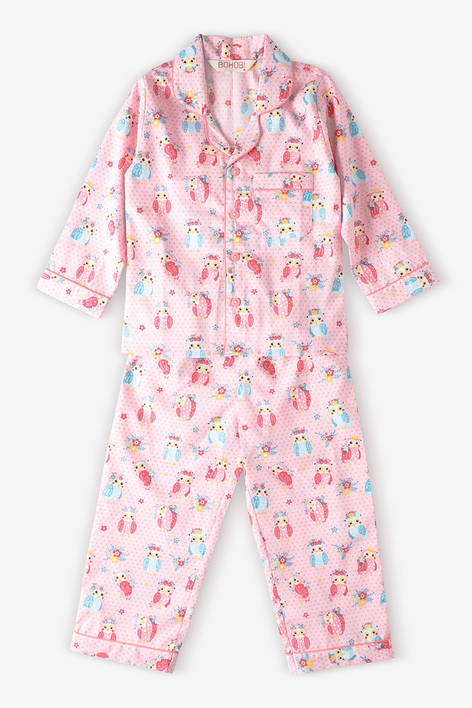 Buy Pink 100% Cotton Printed Owl Night Suit Pyjama Set For Girls by ...