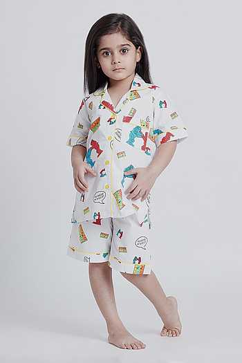 Buy White Cotton Printed Transformers Night Suit Shorts Set For Girls ...