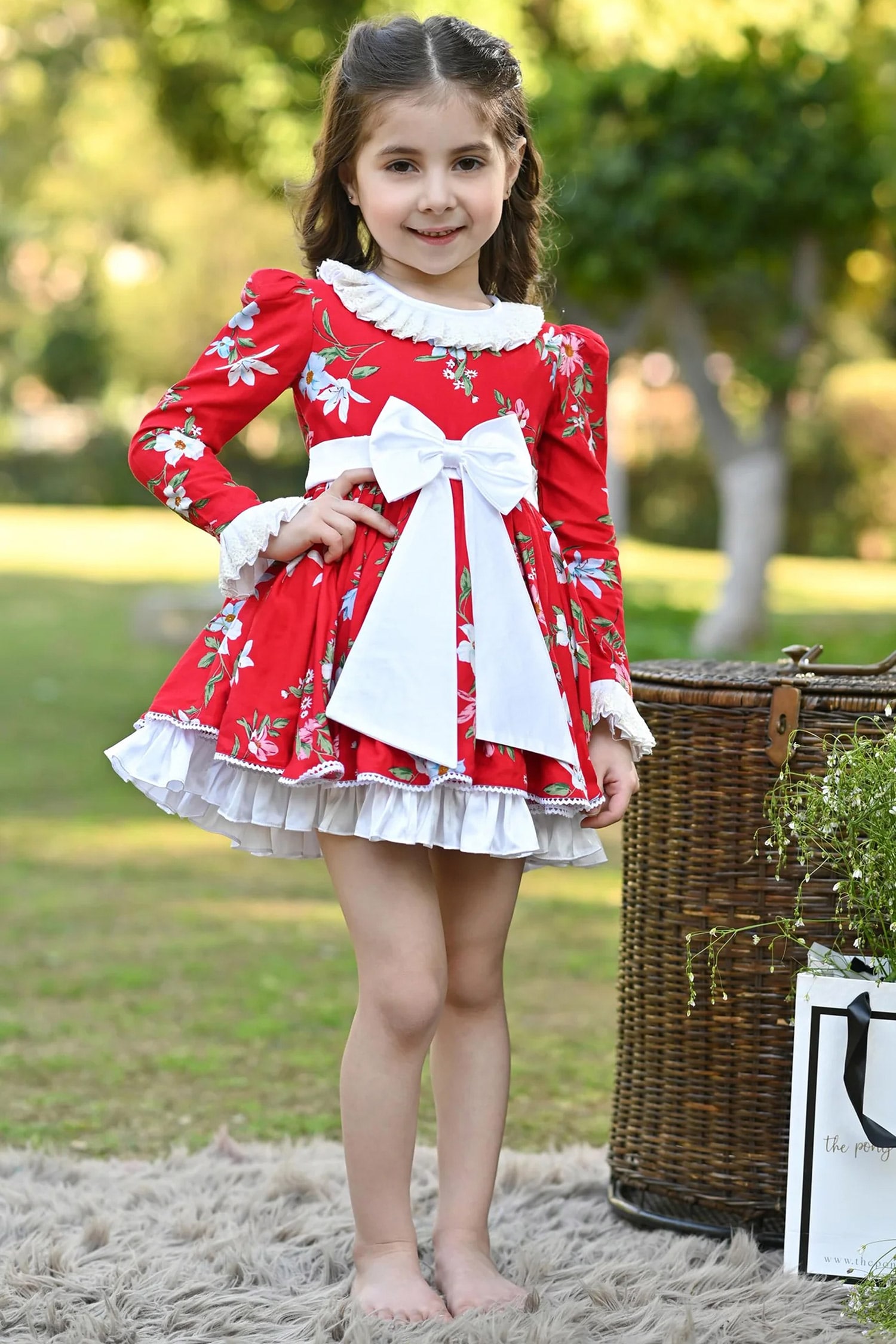 Buy Red Rayon Floral Riding Hood Print Layered Dress For Girls by The ...
