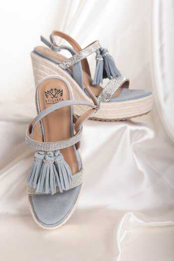 Buy Blue Stones Embellished Wedges by Stilista Online at Aza Fashions.