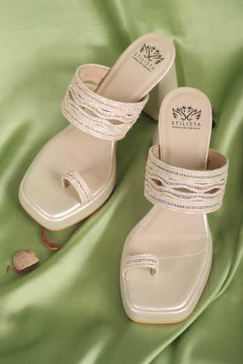 Buy Off White Embellished Strap Block Heels by Stilista Online at Aza ...