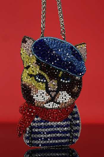 Buy Grey Crystal Emma The Cat Embellished Bag by Detach accessories ...