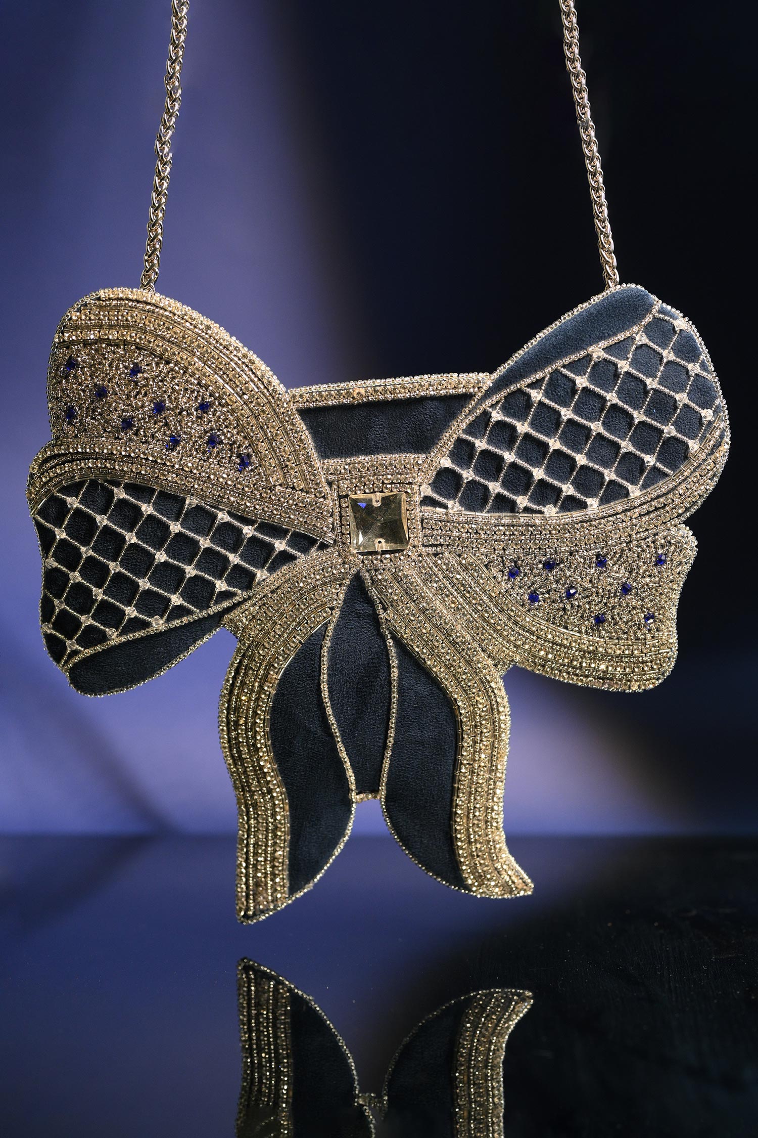 Buy Blue Stones Trinity Bow Encrusted Sling Bag by Detach accessories ...