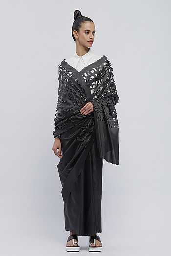 Buy Black Woven Embroidered Laser Cut Lazer Saree For Women by Abraham ...