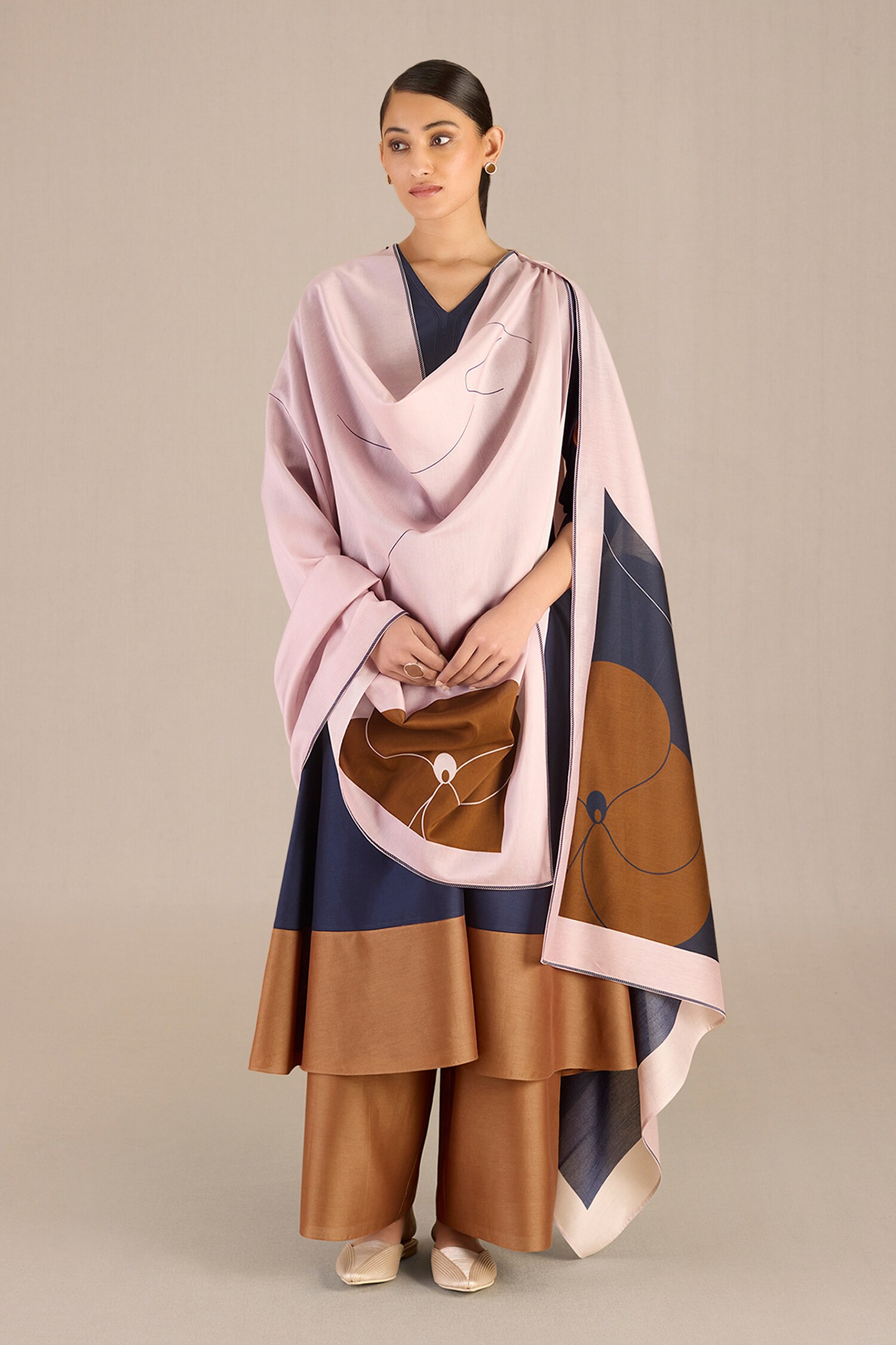 Buy Blue Chanderi Embroidery Bloom V Keira Colorblocked Anarkali Set For Women by AMPM Online at ...