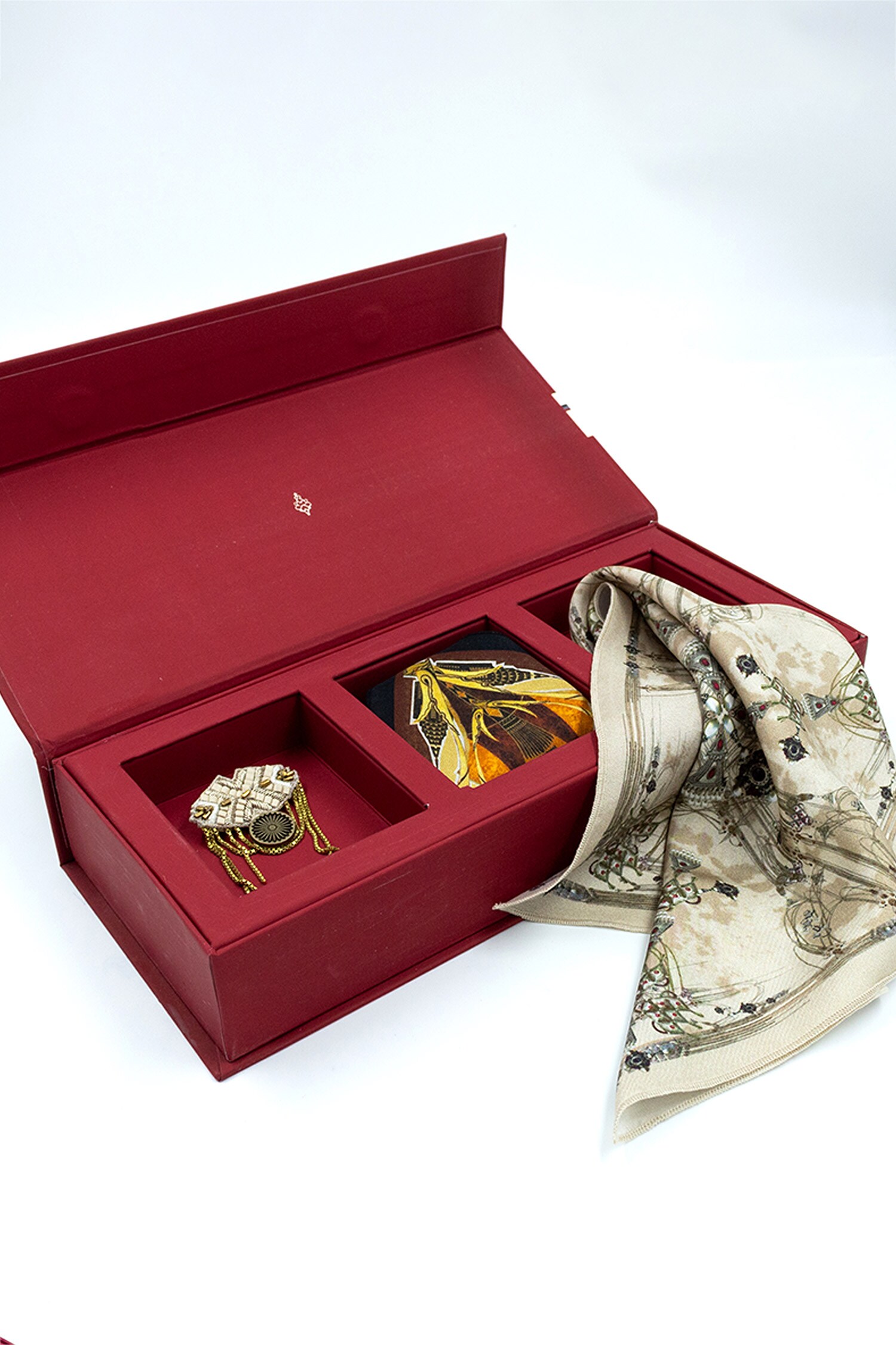 Buy Red Geometric Printed Pocket Square And Brooch Independence Kit For ...