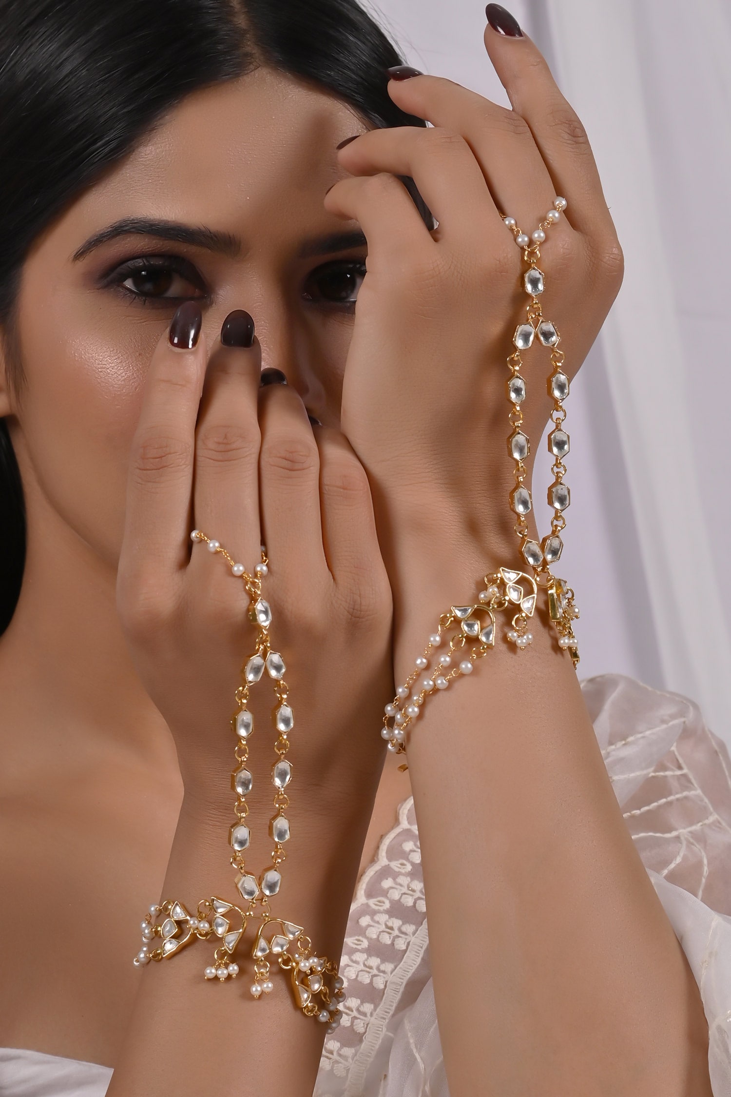 Buy White Stone Floral Carved Haathphool - Set Of 2 by SHLOK JEWELS ...