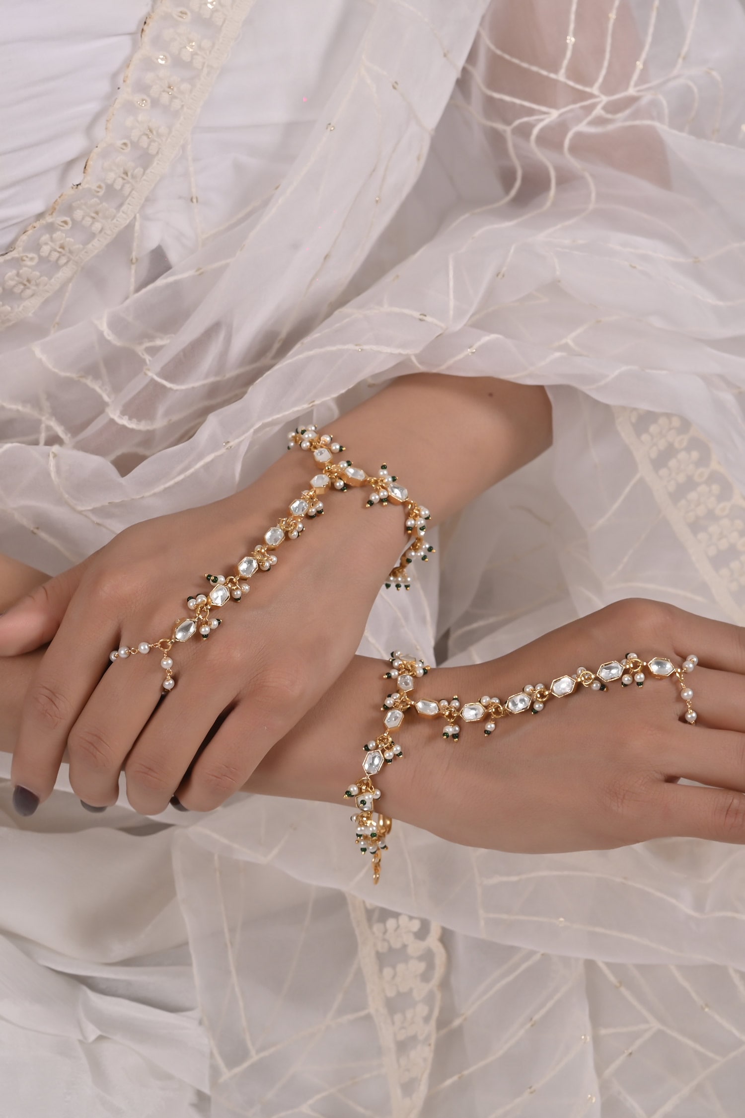 Buy White Stone Hexagon Carved Haathphool - Set Of 2 by SHLOK JEWELS ...