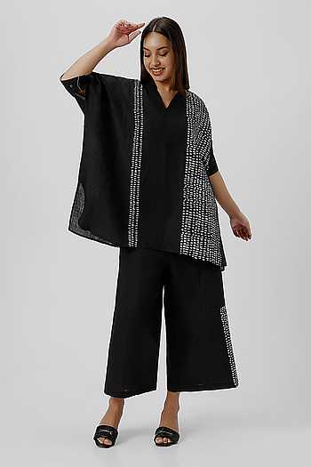 Buy Grey 100% Linen Print Foil V Neck Forest Land Boxy Top With Pant ...