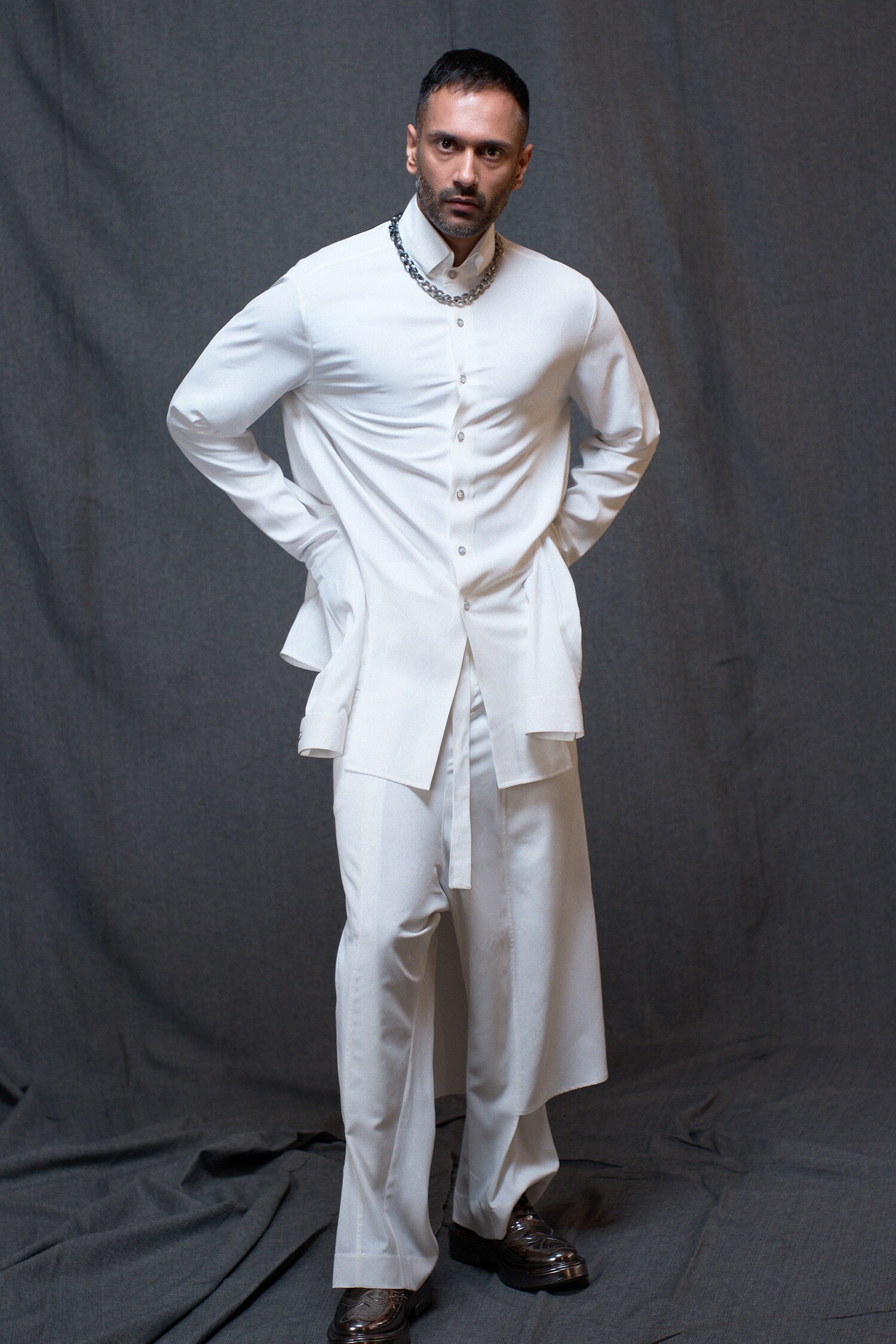 Buy Ivory Crepe Solid Panelled Extra Long Sleeves For Men by Vikram Bajaj Online at Aza Fashions.