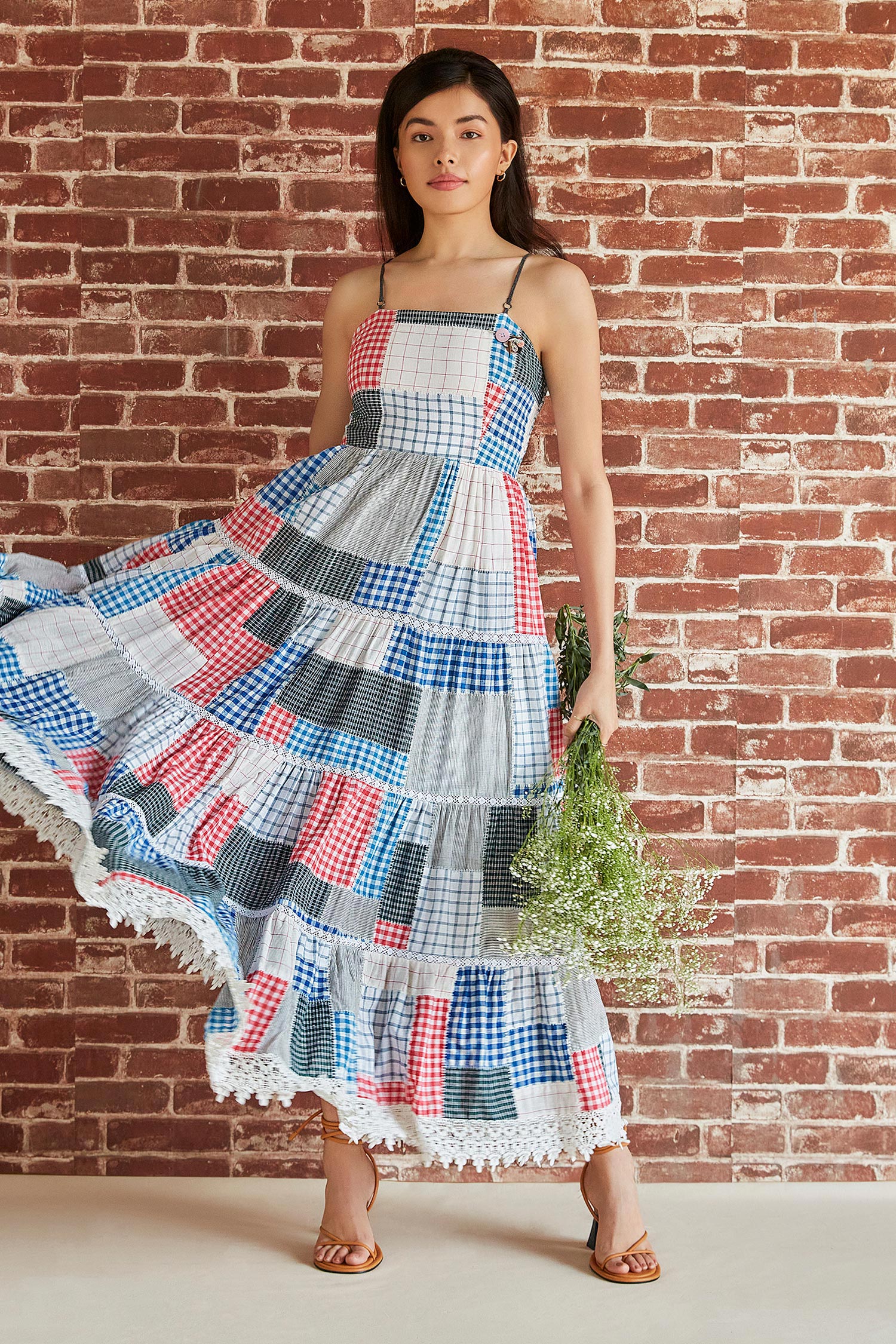 Buy Multi Color Cotton Square Tiered Blocked Dress For Women by Shruti ...