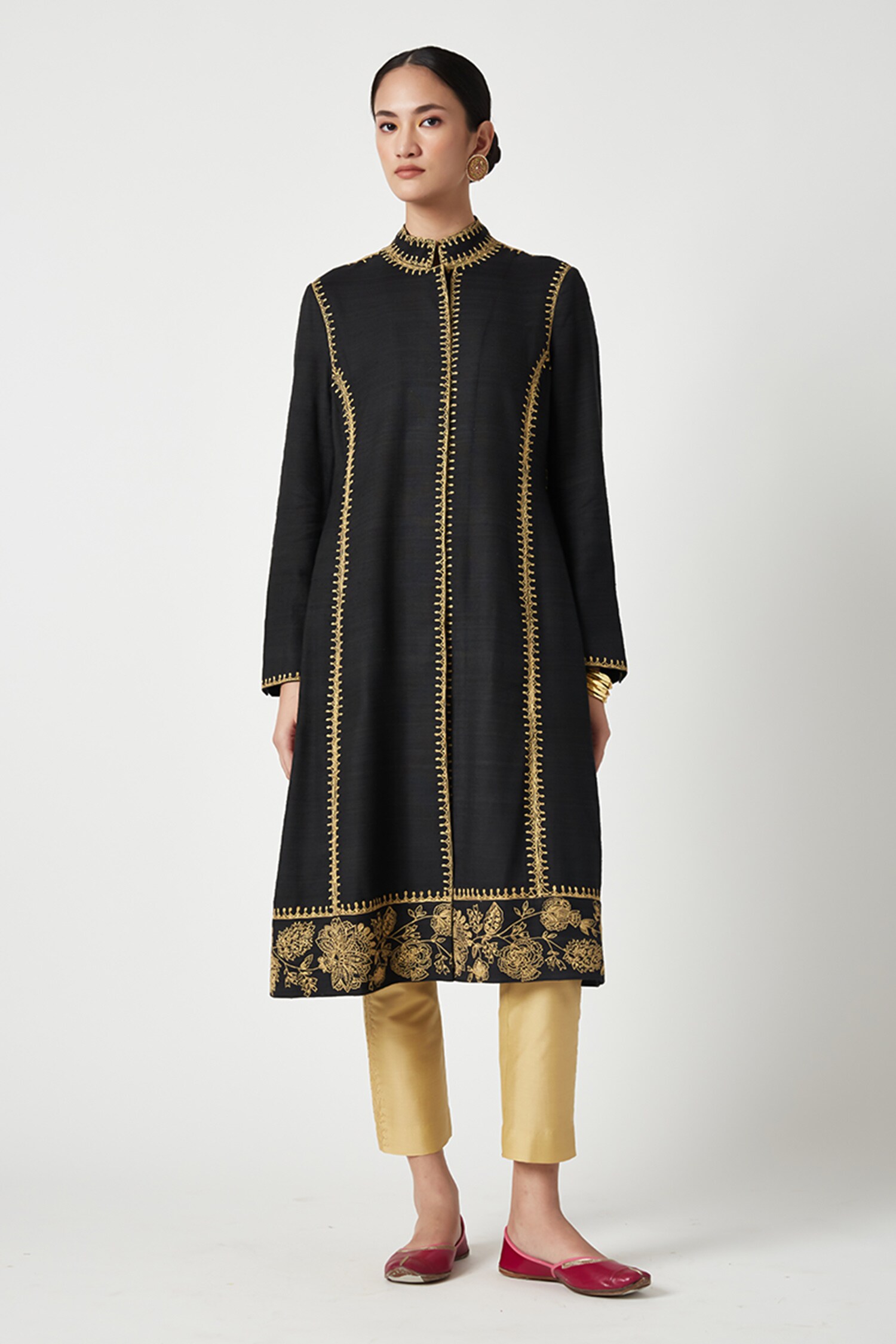 Buy Black Kurta Matka Silk Embroidered Thread Karyme Jacket With Pant ...