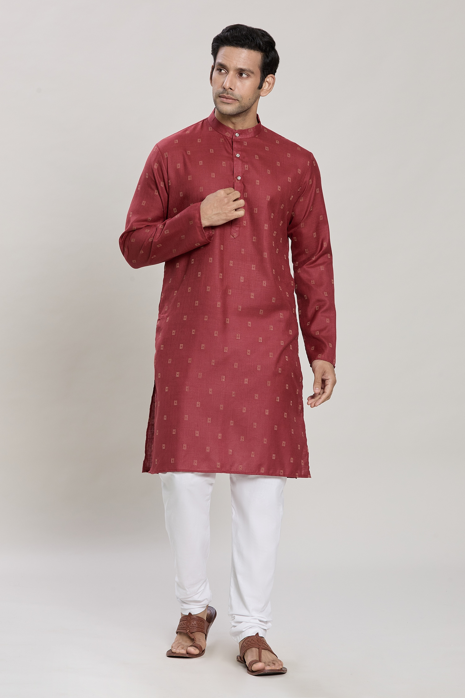 Buy Maroon Kurta Cotton Woven Geometric Pattern Straight With Churidar ...