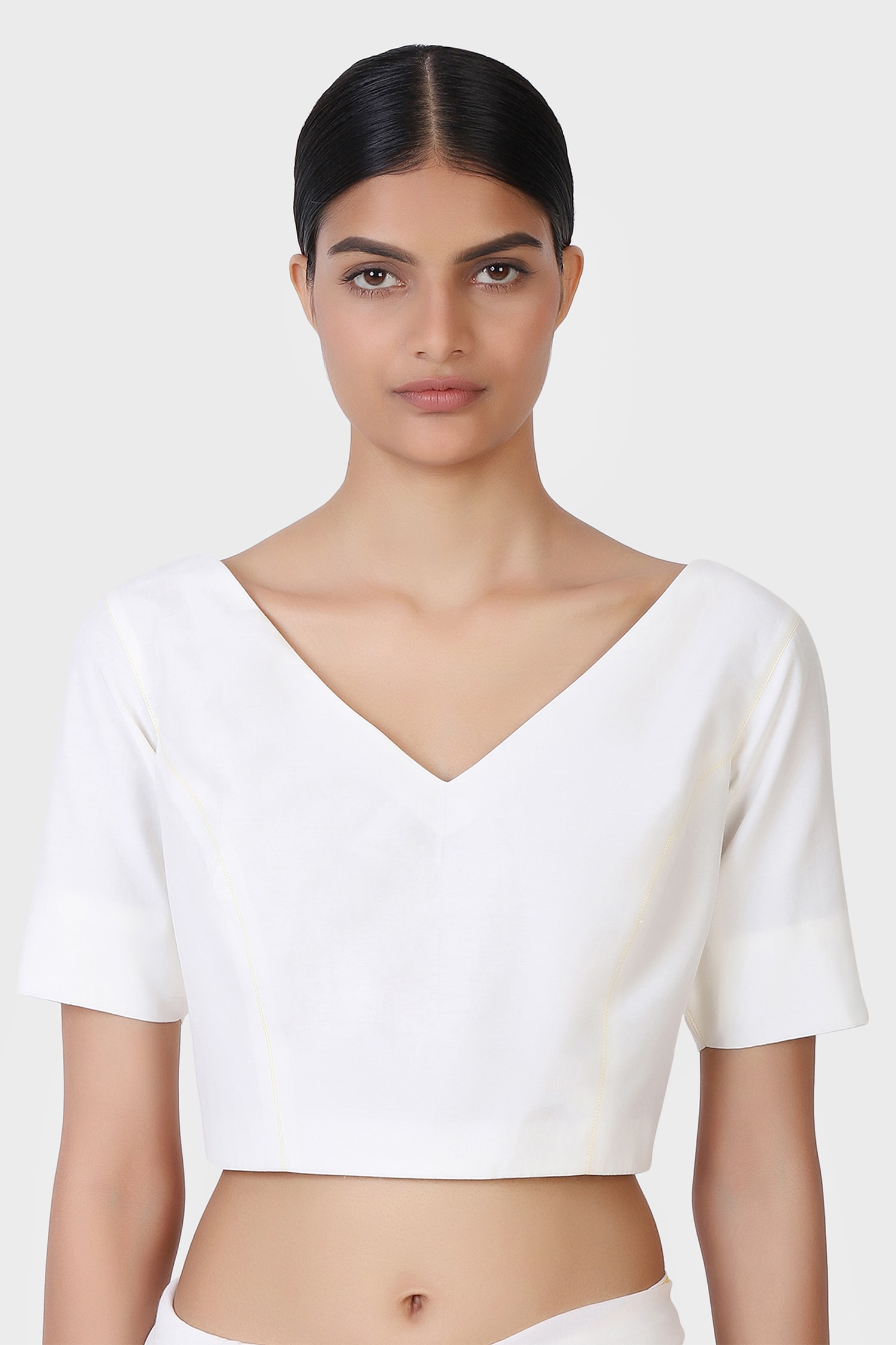 Buy White 70% Cotton Solid V-neck Saree Blouse For Women by LAITE ...