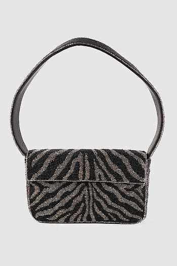 Buy Black Embellished Zebra Bead Bag by Gin & Tonic Online at Aza Fashions.