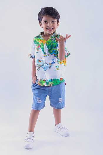 Buy White Cotton Blend Printed World Map Shirt For Boys by LA DEE DA ...