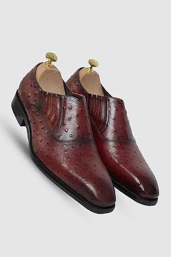 Buy Brown Polka Dots Basil Ostrich Slip-on Shoes For Men by Vantier ...