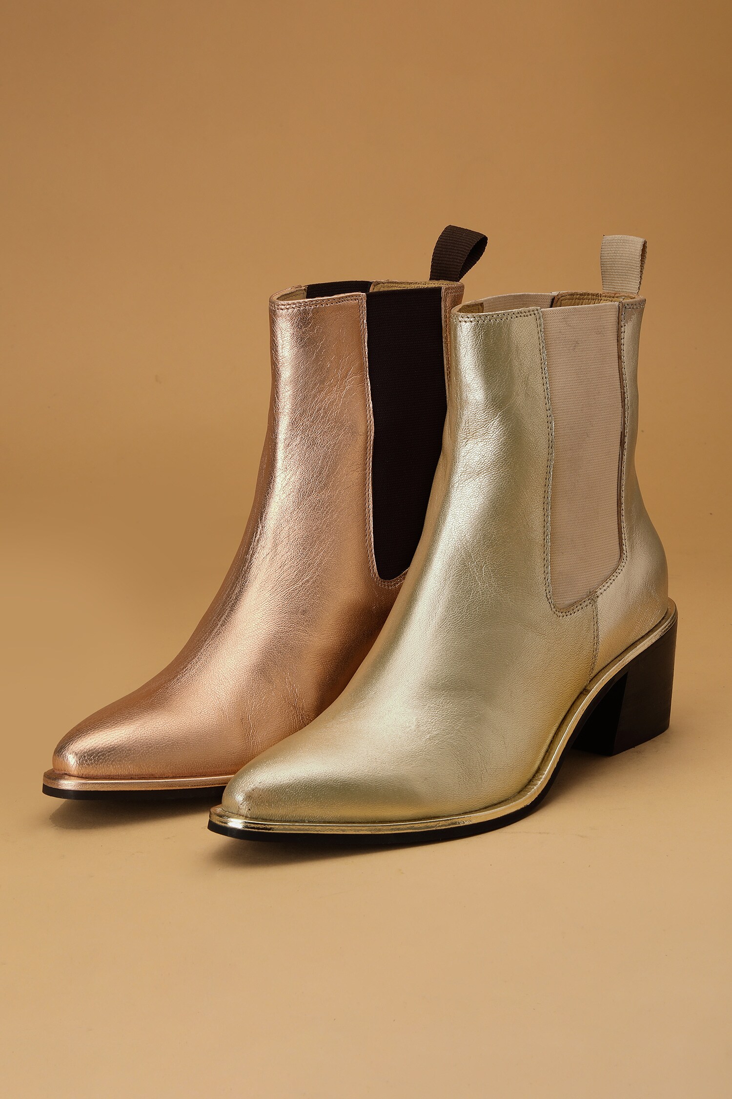 Buy Gold Stitchline Thread Iole Foil Leather Chelsea Boots by Dang ...