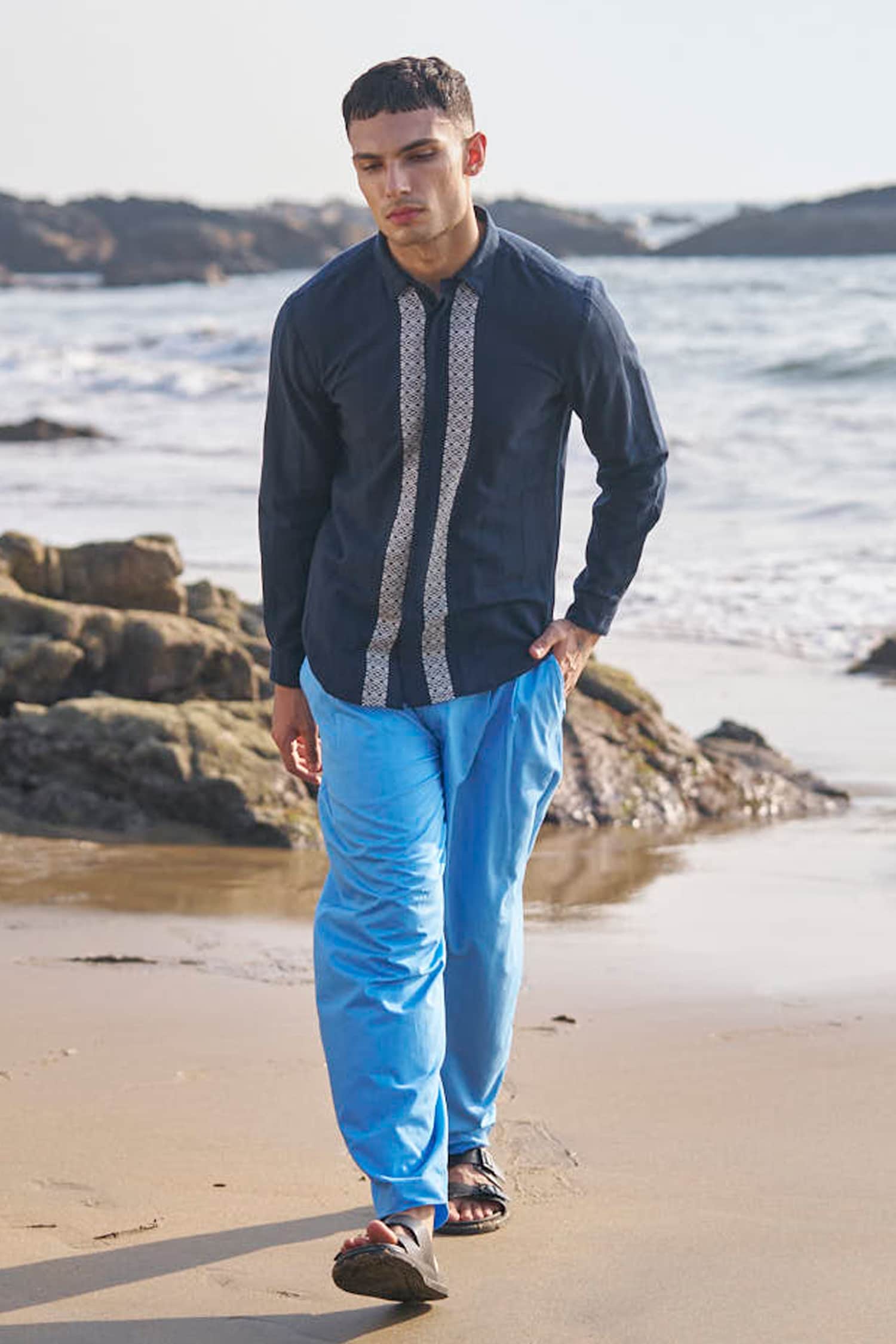 Buy Blue 100% Cotton Placement Woven Abstract Textured Front Panel ...