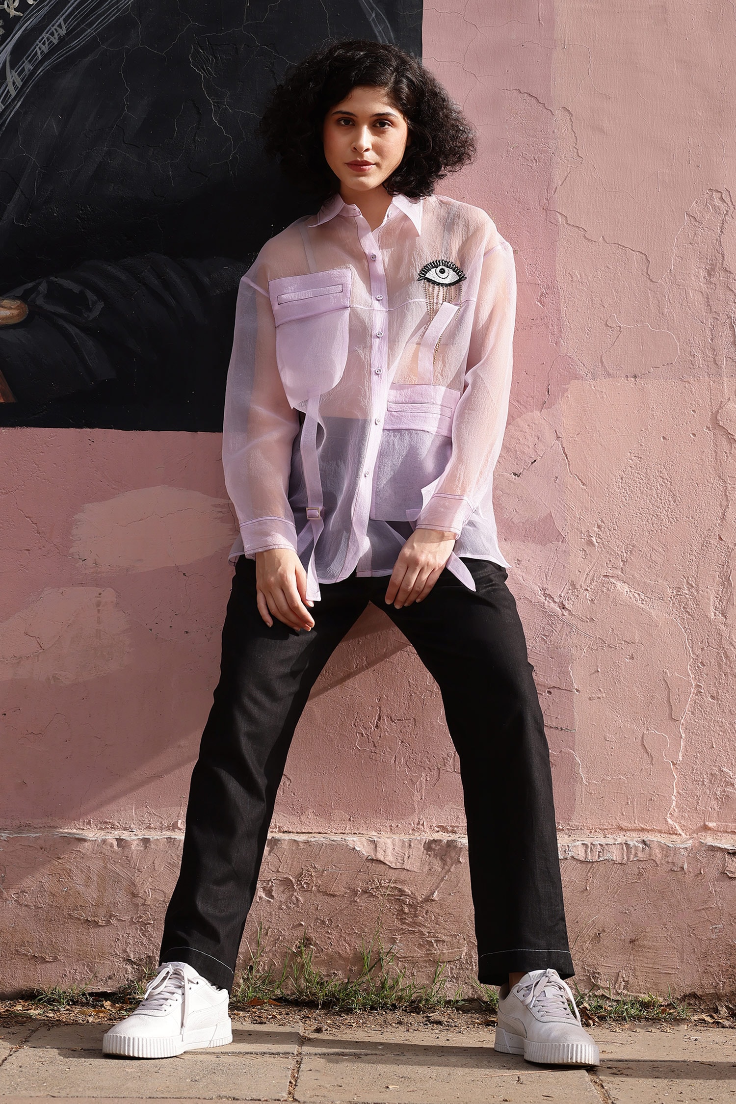 Buy Purple Ginger Organza Embellished Sequin Front Pocket Embroidered ...