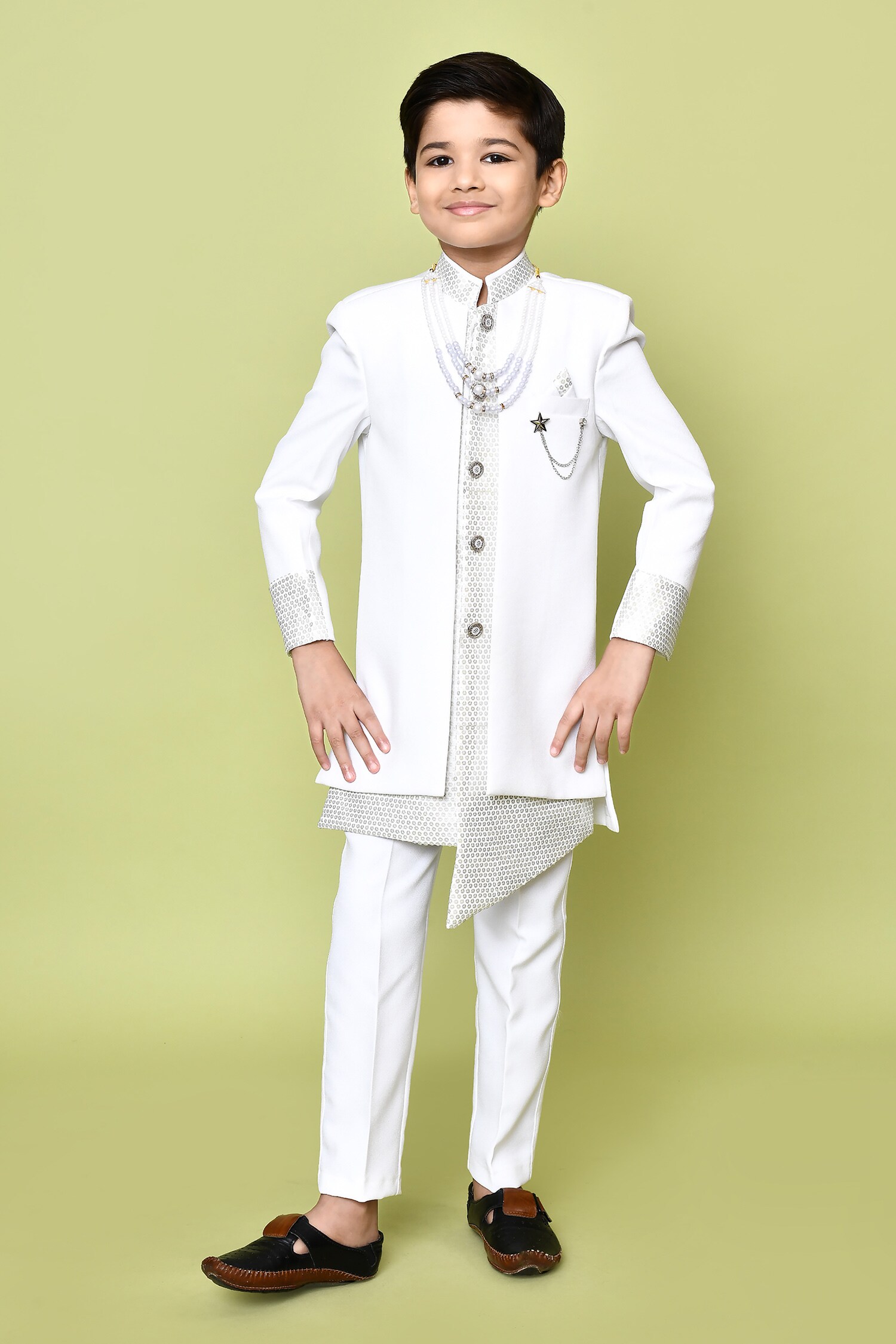 Buy White Terry Embroidered Thread Sherwani Trouser Set For Boys by ...