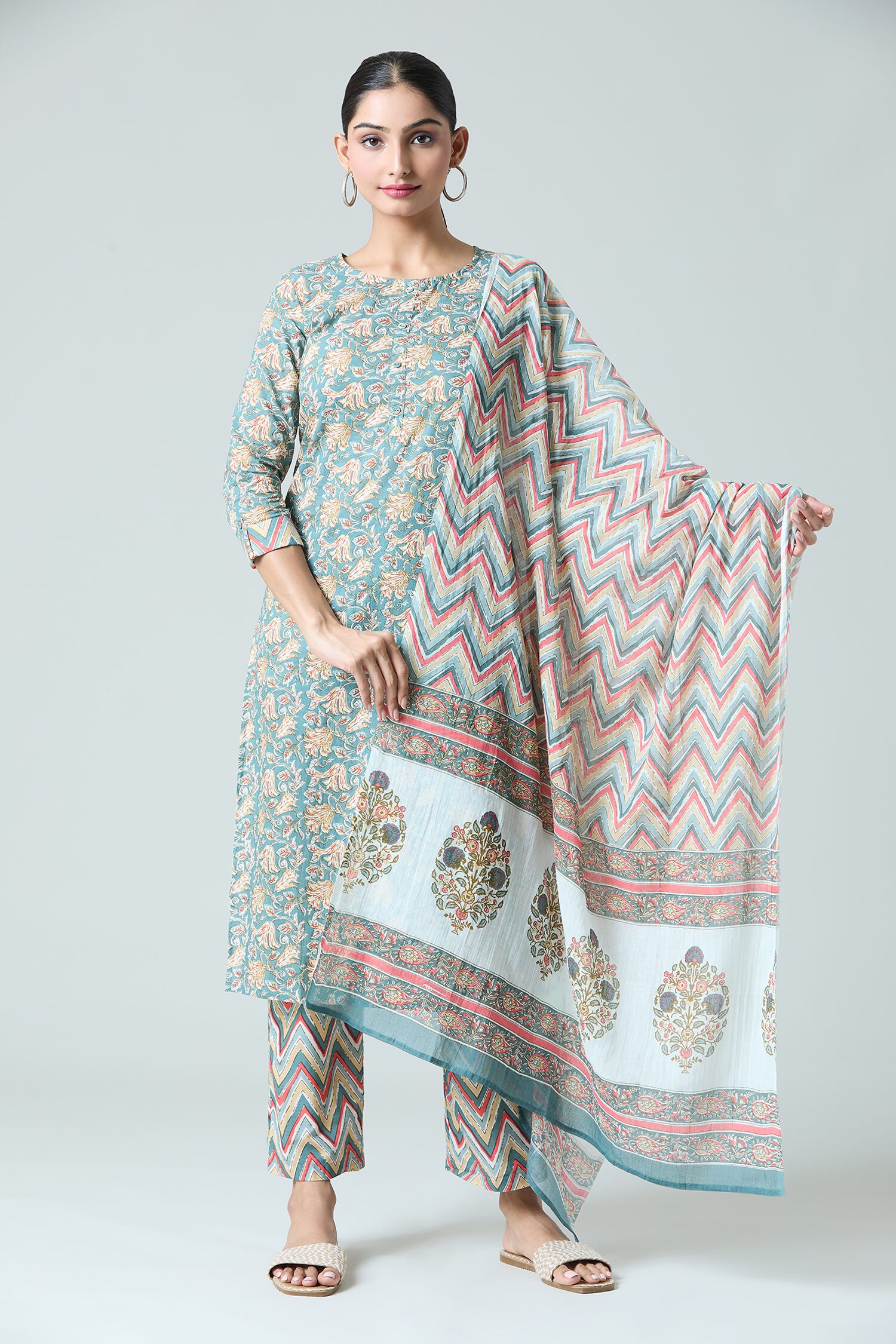 Buy Multi Color Cotton Printed Floral Round Blossom Kurta Pant Set For ...