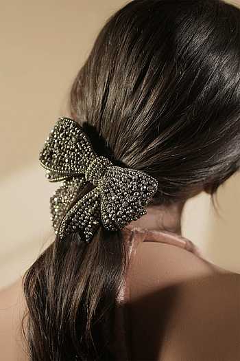 Buy Black Crystal Audrey Embellished Bow by Floristaa by mahek Online ...