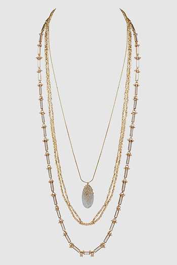 Buy Silver Plated Quartz Stone Layered Embellished Necklace by House Of ...