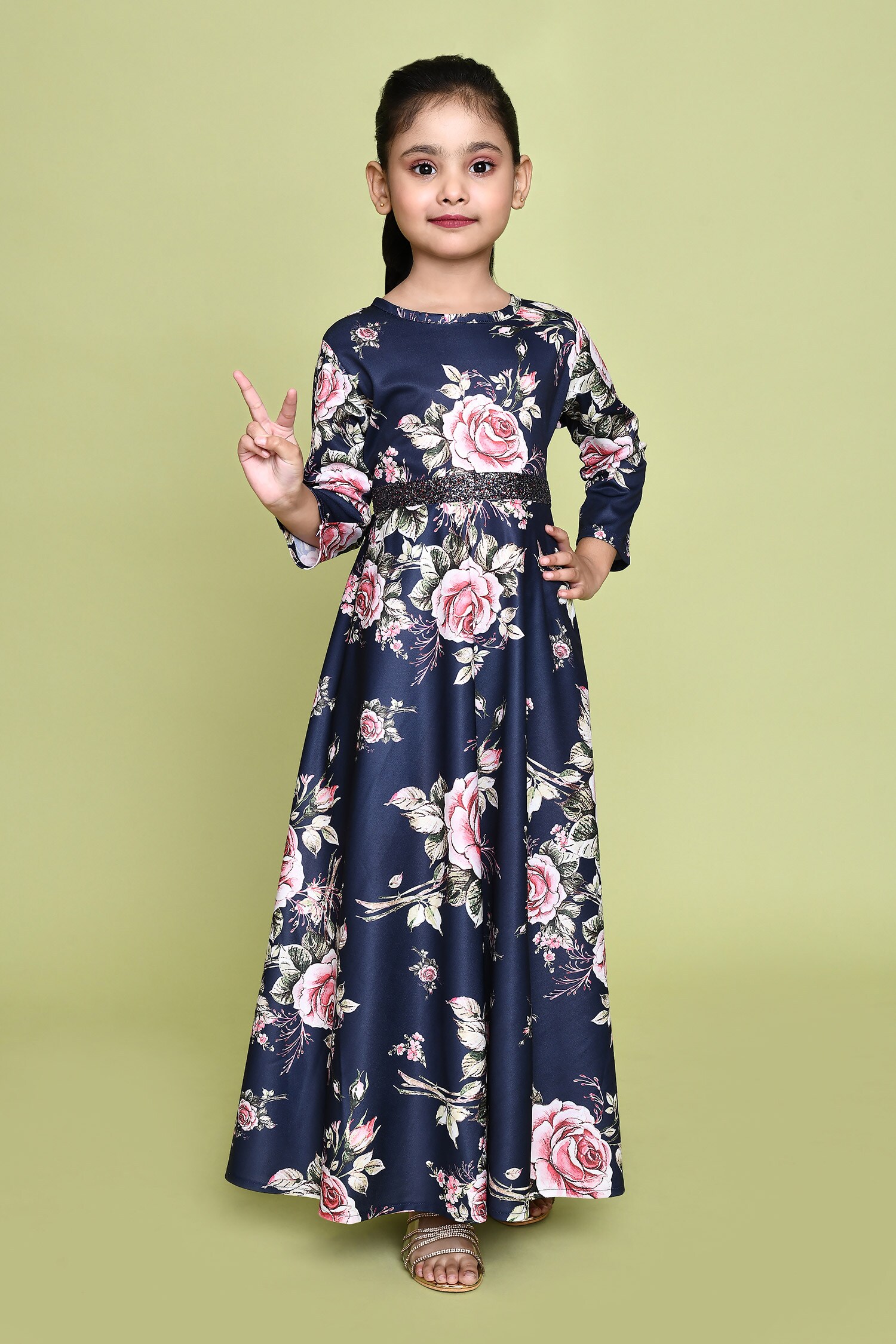 Buy Blue Scuba Printed Floral A-line Dress For Girls by Banana Bee ...